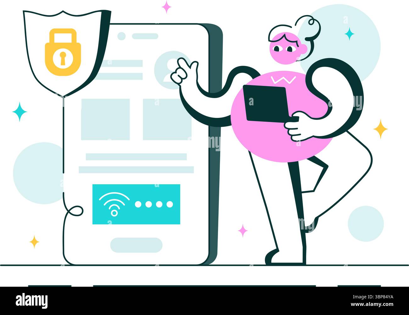 WiFi Security Vector Illustration with Wireless Technology Devices for ...