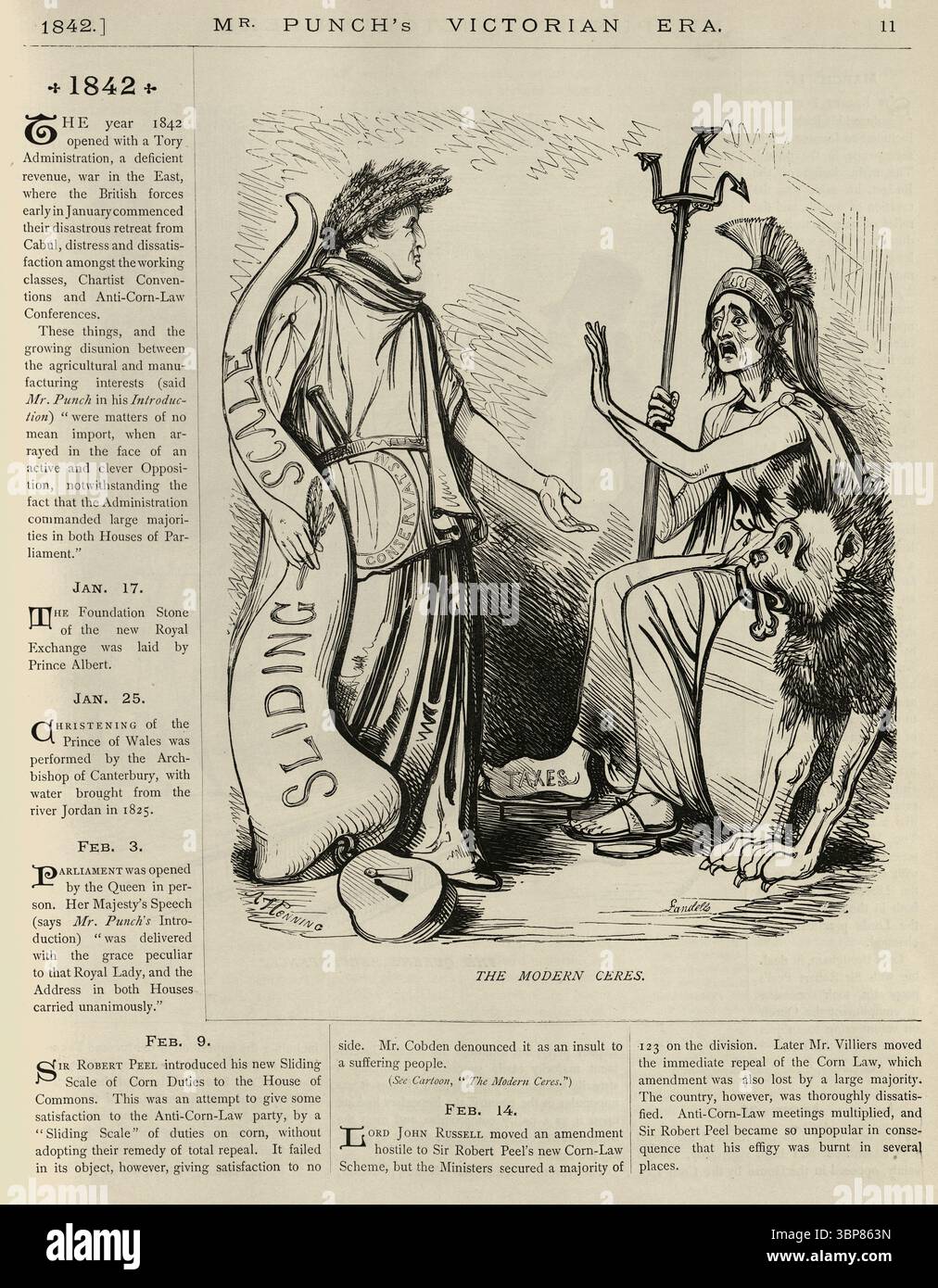 Cartoon, Starving Britannia and Lion, Robert Peels sliding scale Corn ...