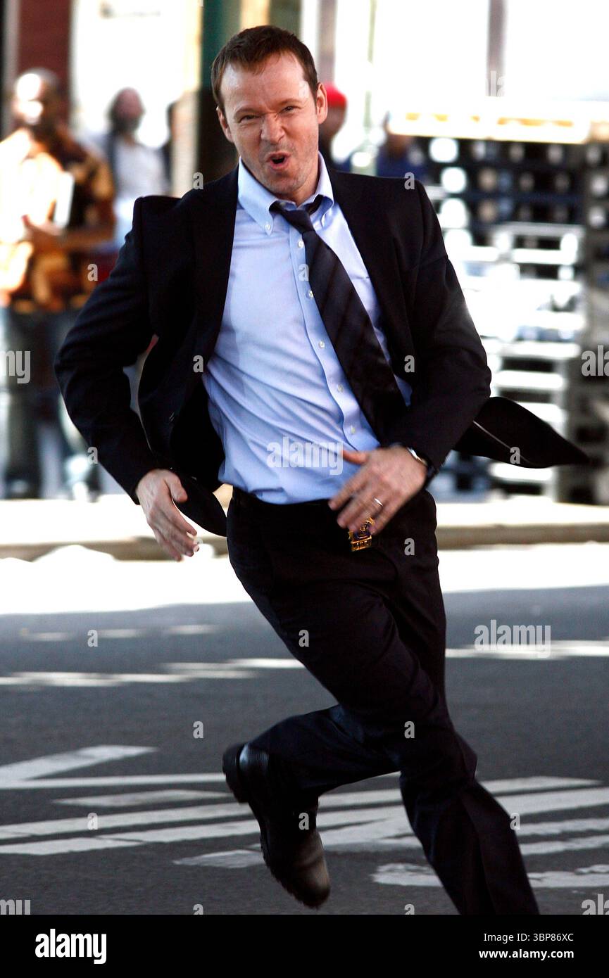 Donnie Wahlberg on the Manhattan set of the TV series 'Blue Bloods' in New York City - 12 August ...