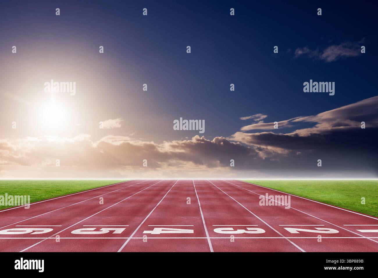 Red running track is being shown in flat design, featuring white lane ...