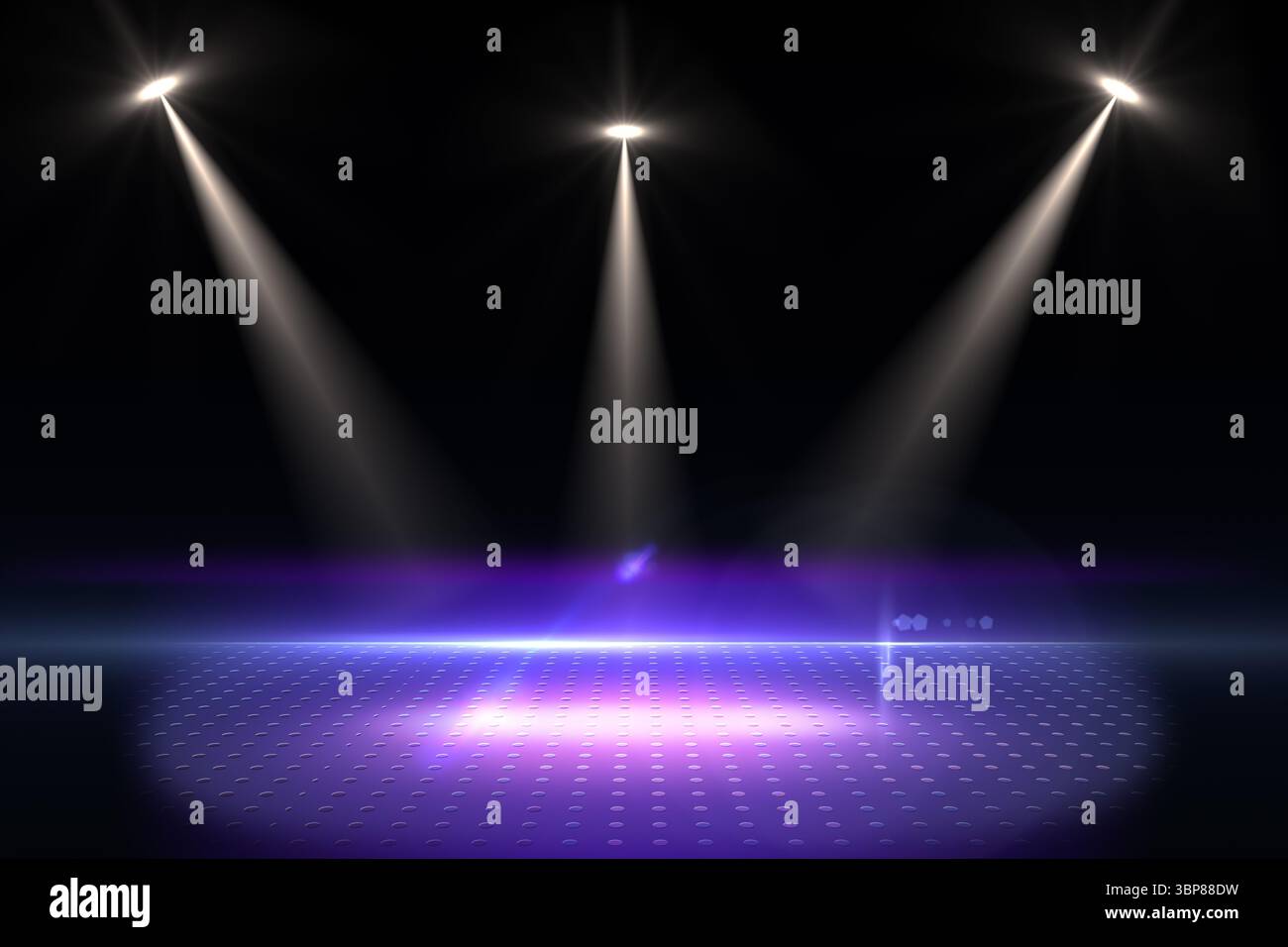 3D-render spotlights converging on circular-pattern stage floor glowing ...