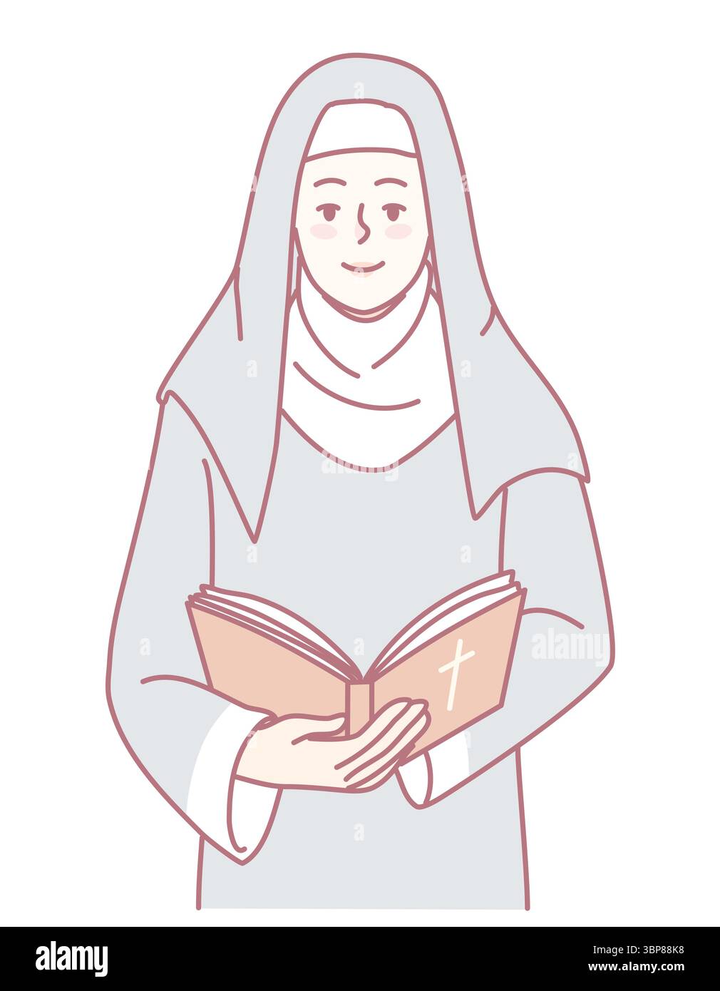 A digital illustration of a nun in traditional attire holding a ...