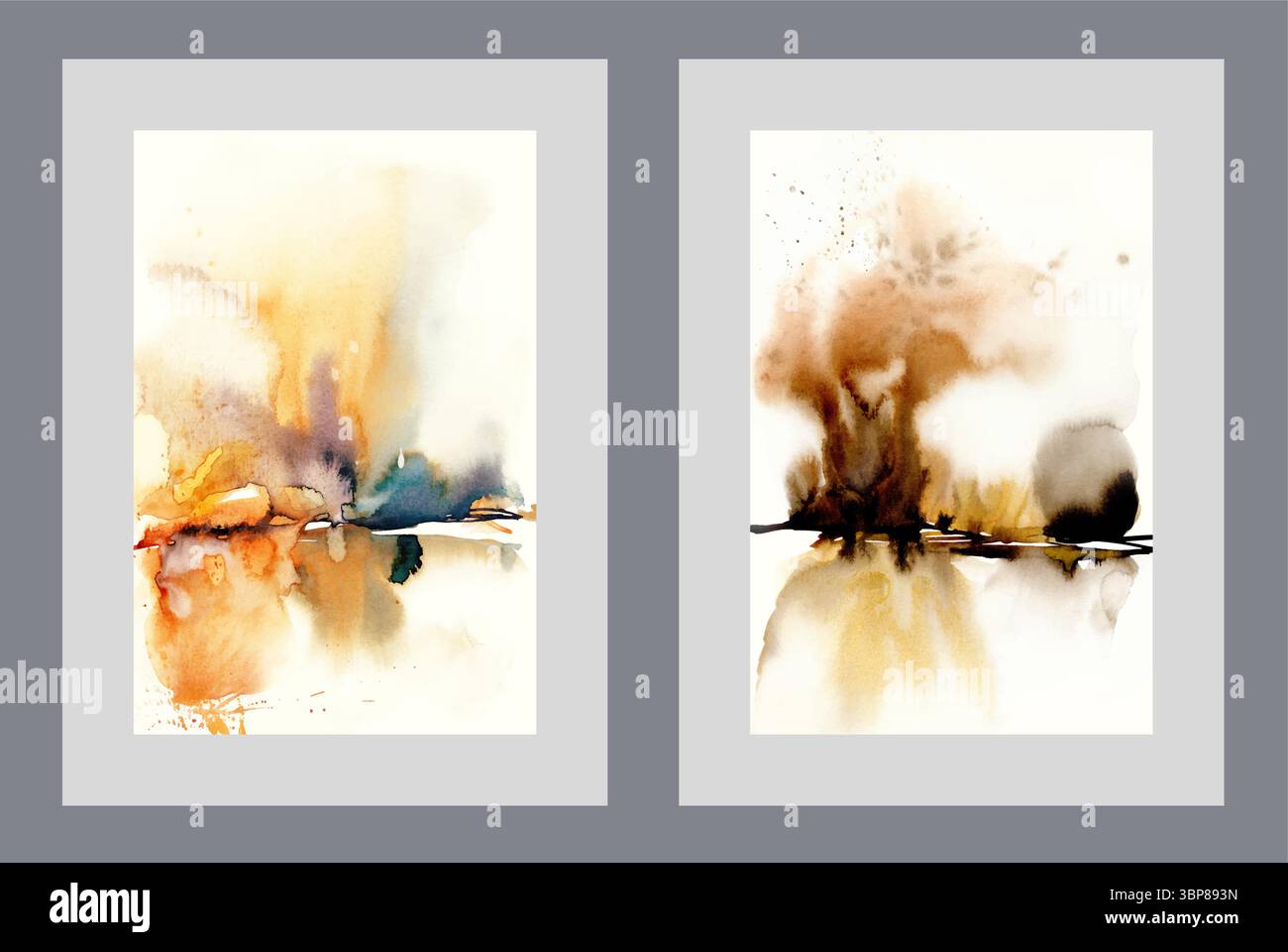 Splash of bright colors on surrealistic watercolor posters suitable for ...