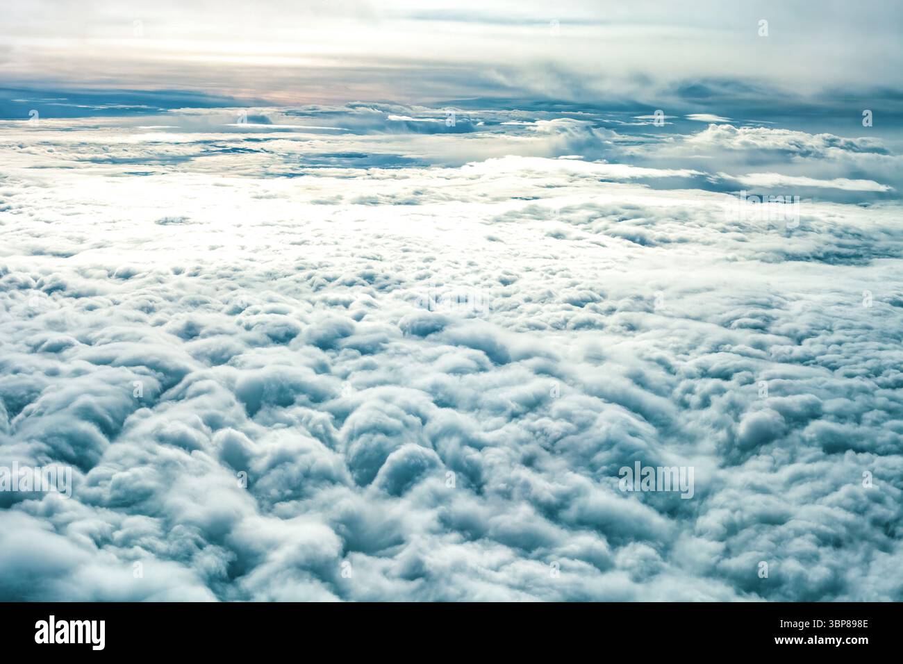 Expansive aerial view dense white stratocumulus cloud layers stretching ...