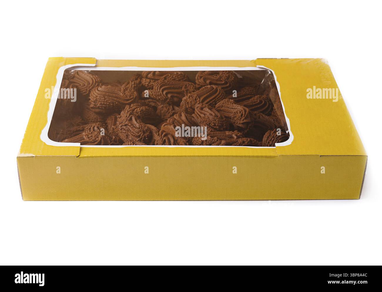 Food, Chocolate spritz cookies inside a cardboard box with transparent ...