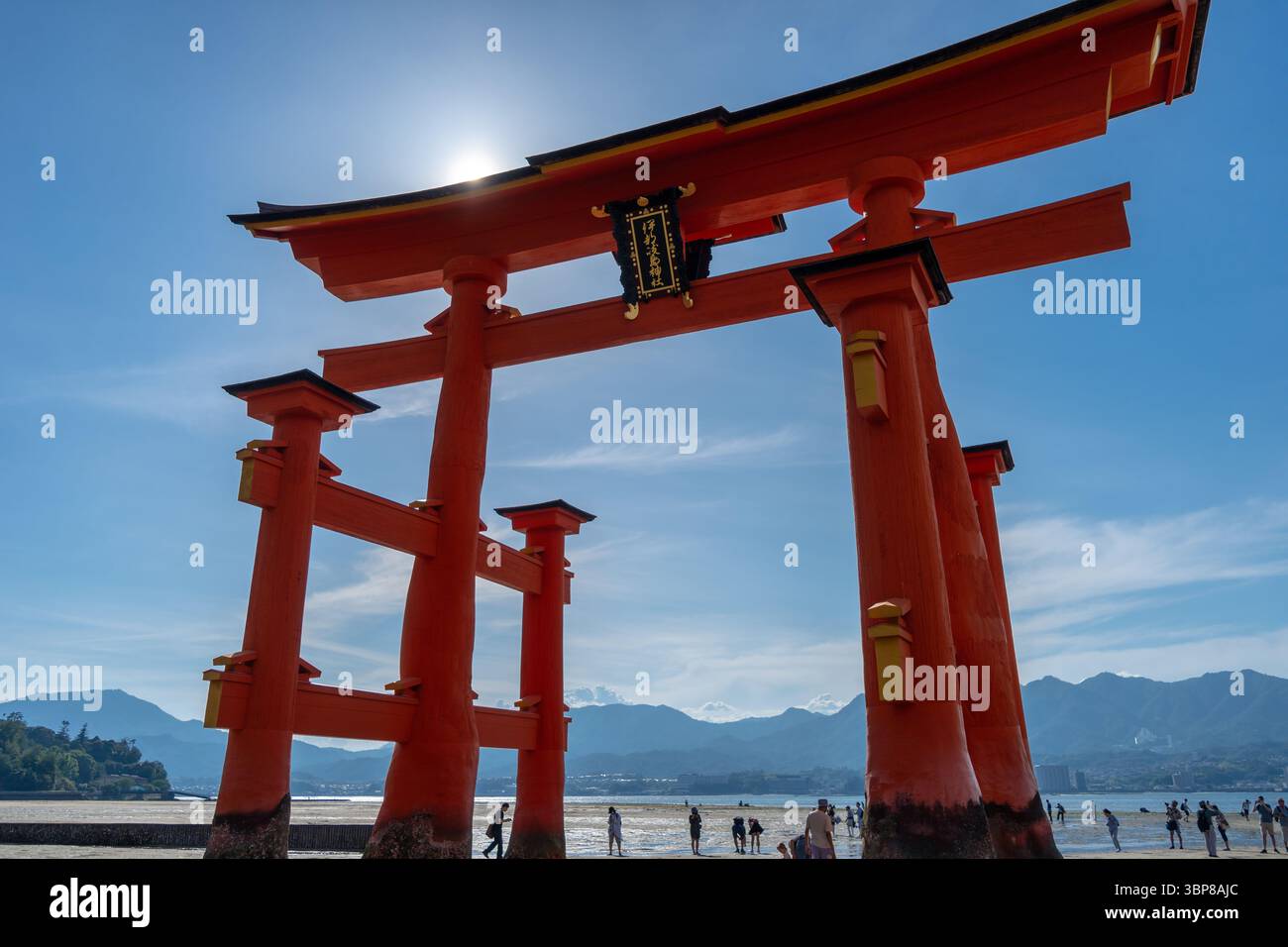 The famous floating torii gate of Itsukushima-jinja shrine stands in ...