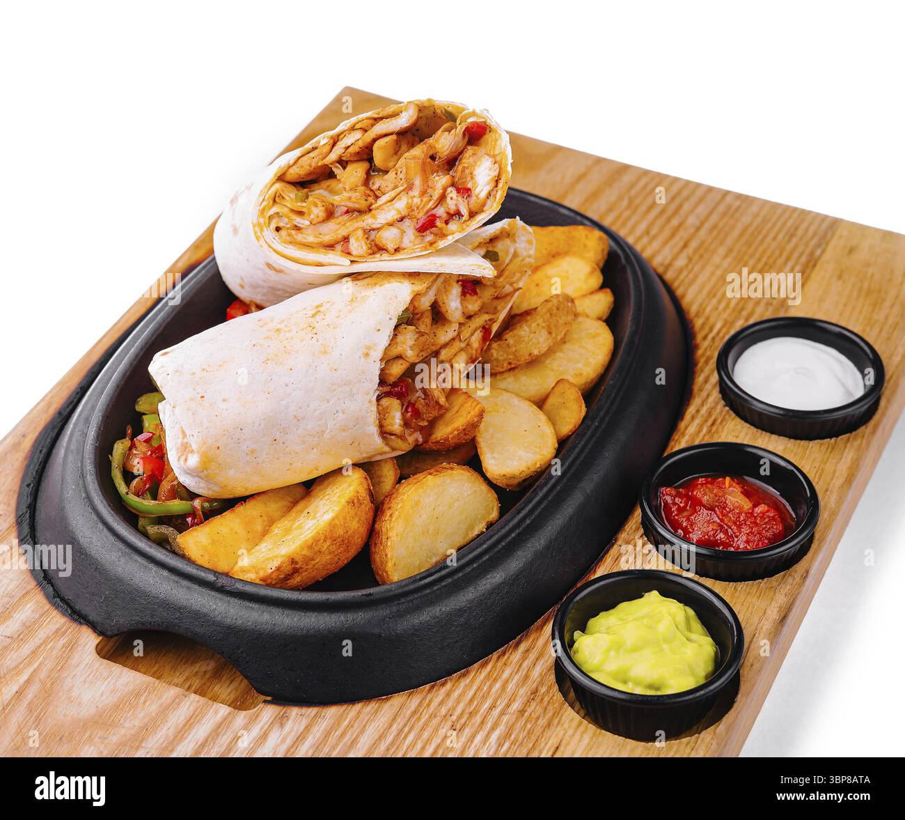 Food, Shawarma with fried potato wedges and different sauce Stock Photo ...