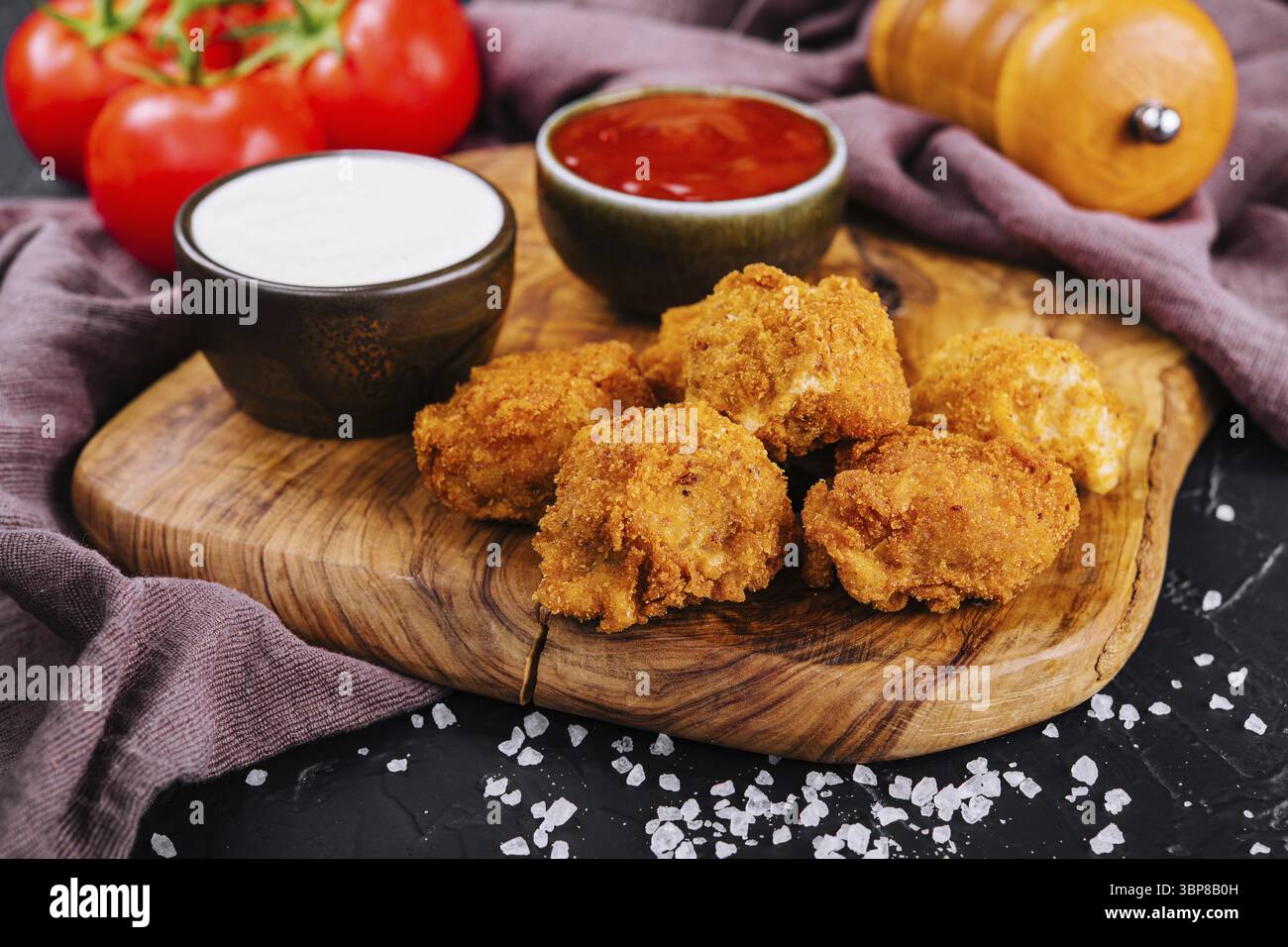 Food, Tasty traditional chicken nuggets closeup and vegetables Stock ...