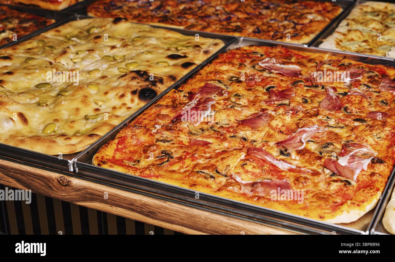 Food, Delicious and unusual large pizzas with mushrooms and cheese ...