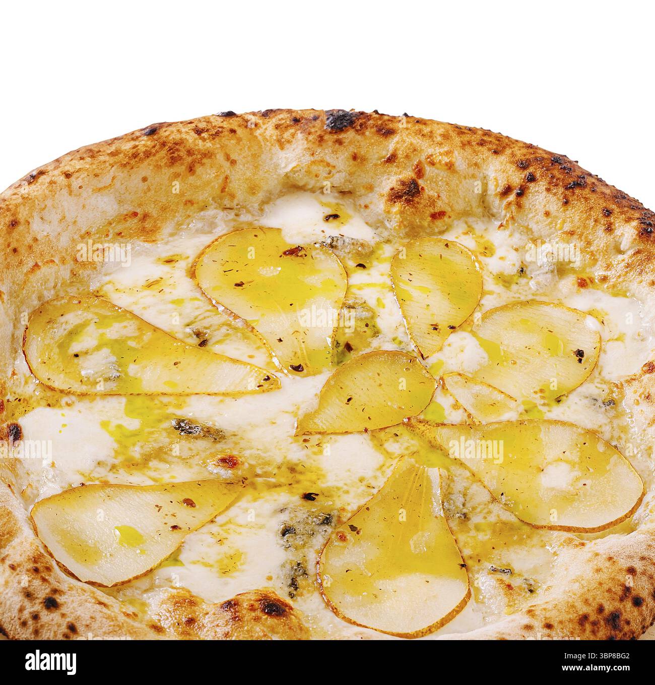 Food, A delectable pizza features fresh pear slices elegantly arranged ...