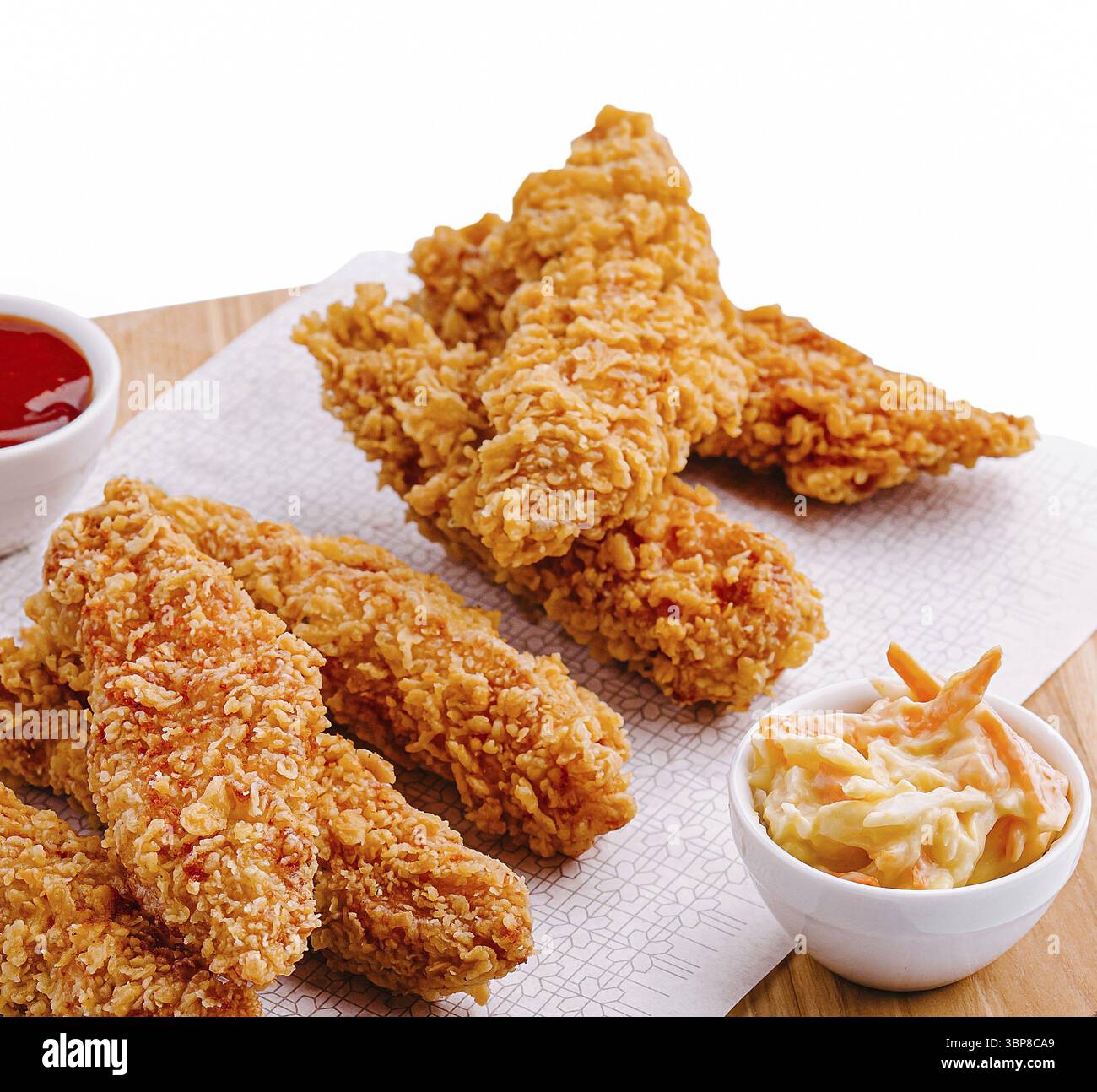 Food, A plate features several golden-brown fried chicken tenders ...