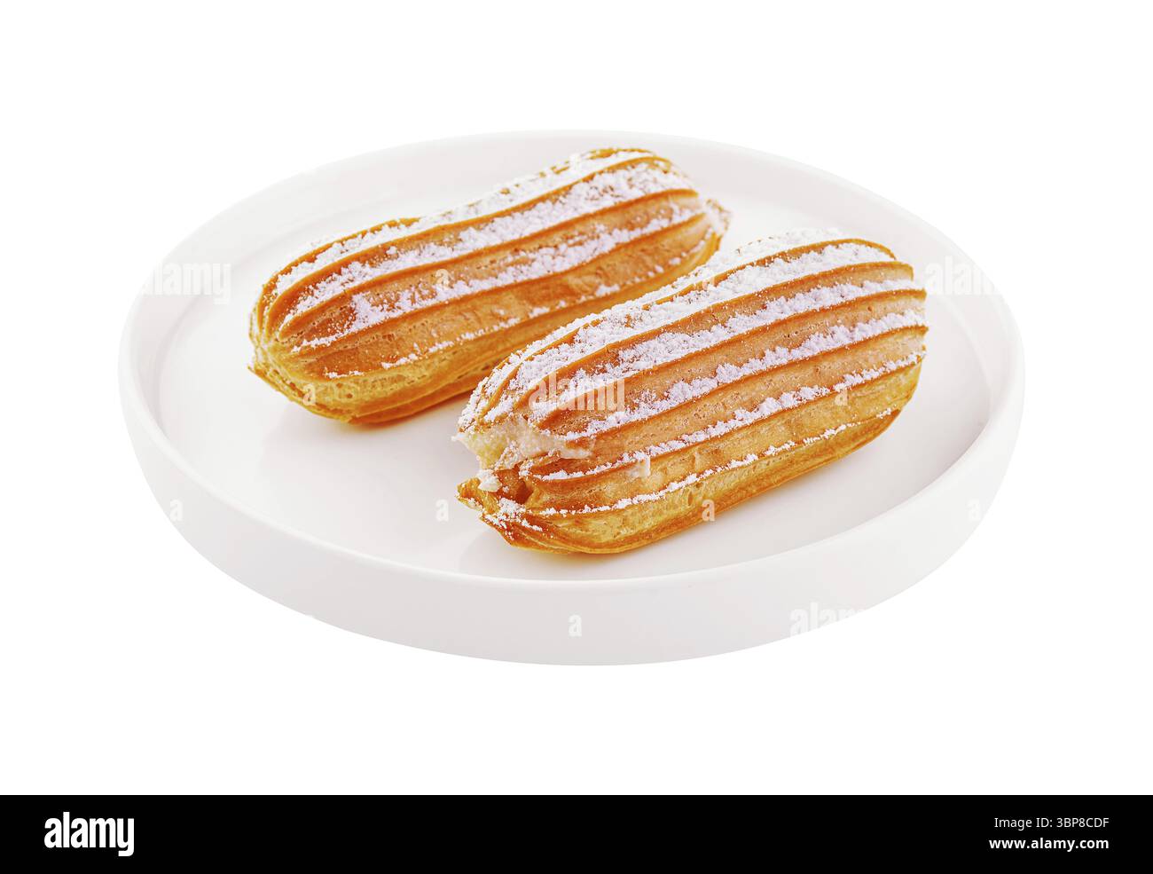 Food, Two eclairs on white plate isolated Stock Photo - Alamy
