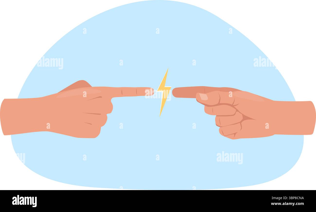 Two touching hands with lightning between index fingers. Electric ...