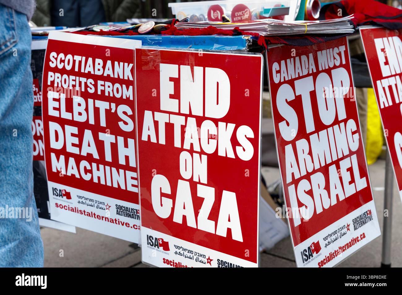 Vancouver, Canada - June 21,2025: Protest signs at a rally, featuring ...