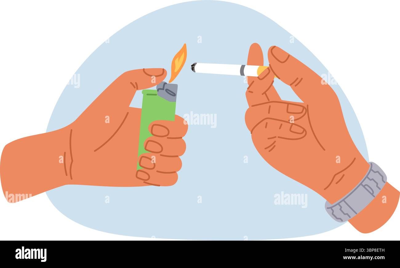Hands holding lighter and tobacco cigarette. Ciggy smoking. Light ...