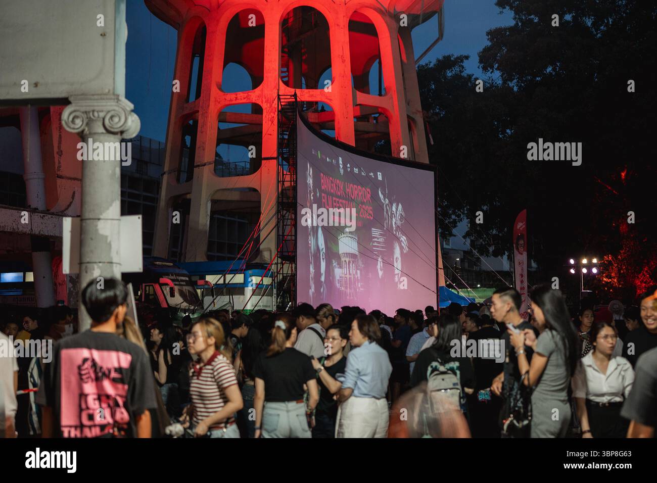 A large cinema screen displaying the Bangkok Horror Film Festival among ...