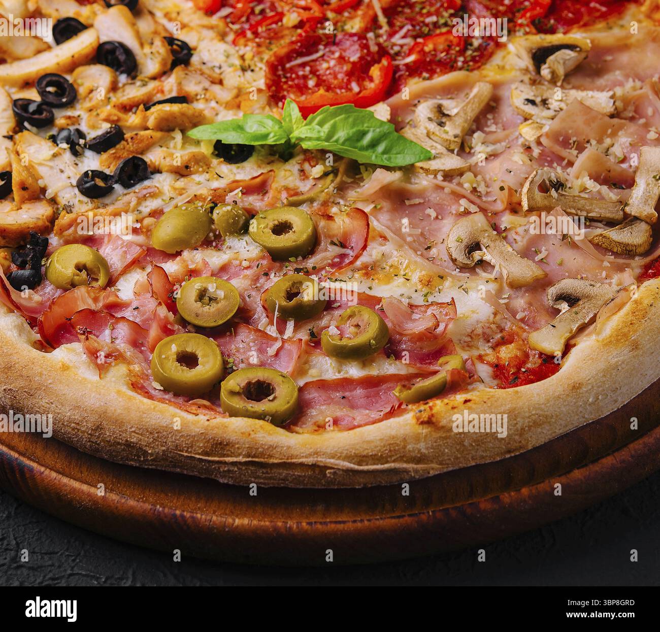 Food, Appetizing pizza with bacon, salami, ham and pepperoni Stock ...