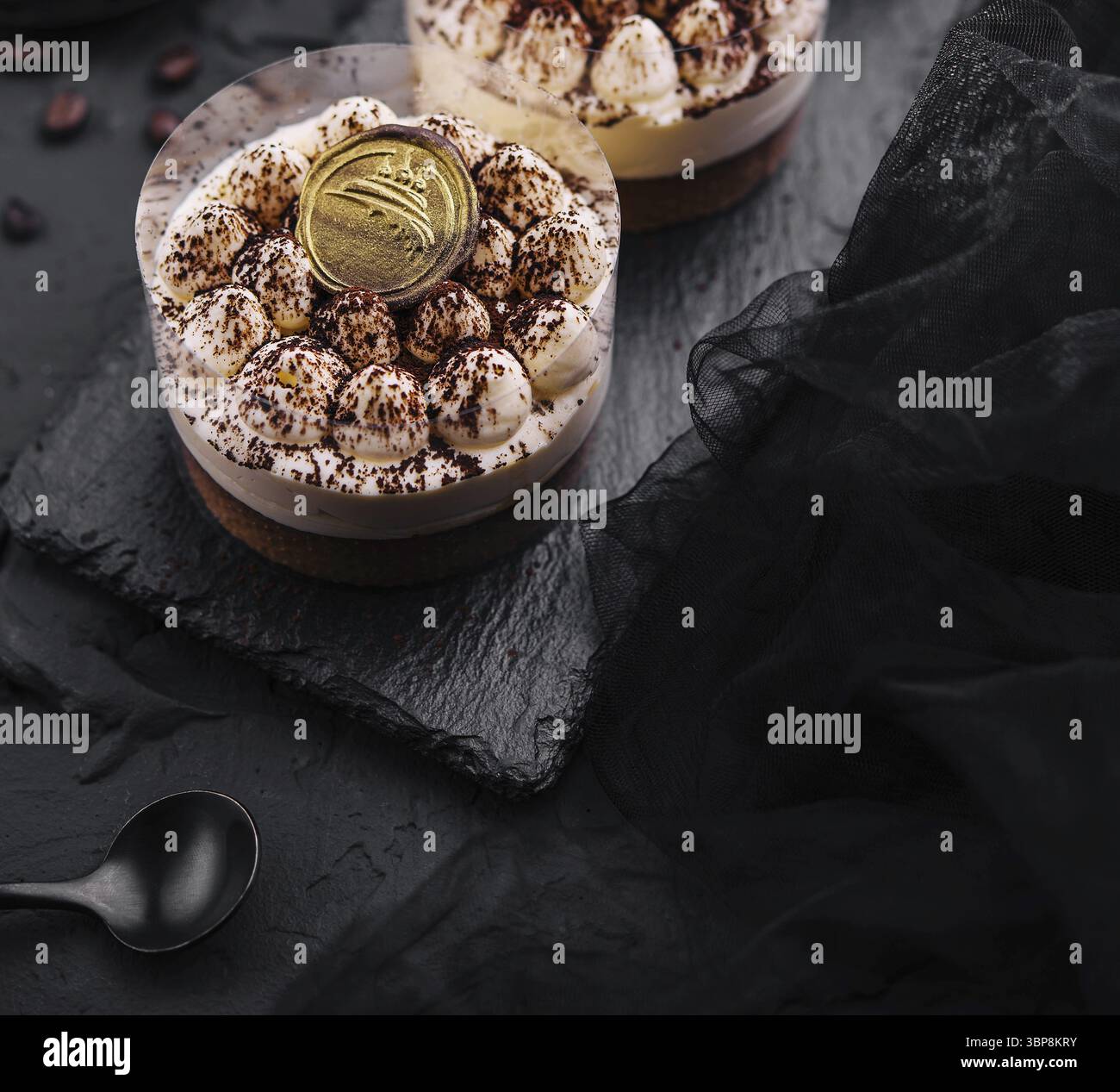 Food, Classic tiramisu dessert in a glass top view Stock Photo - Alamy