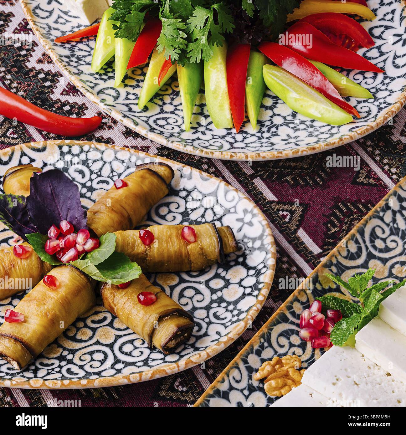 Food, Appetizing arrangement of middle eastern mezze including fresh ...