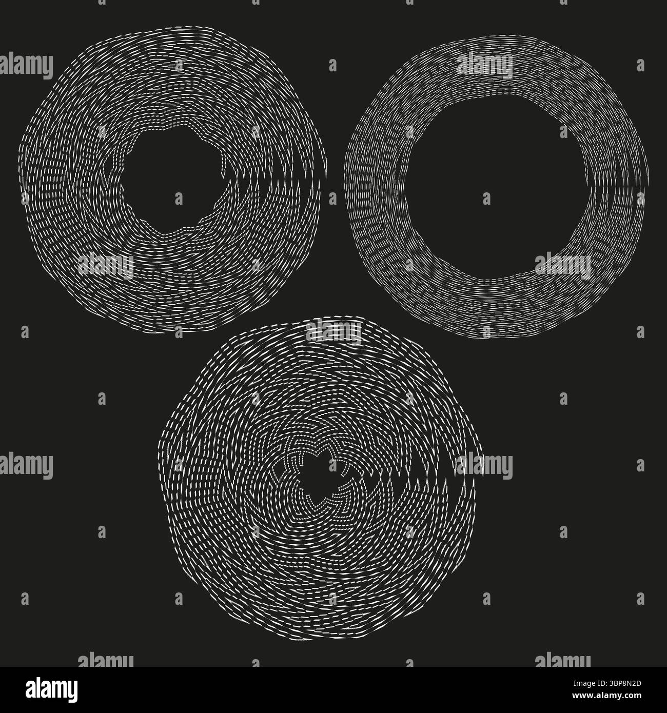 Concentric circle patterns. Textured round shapes. Hypnotic line art. Vector abstract elements ...