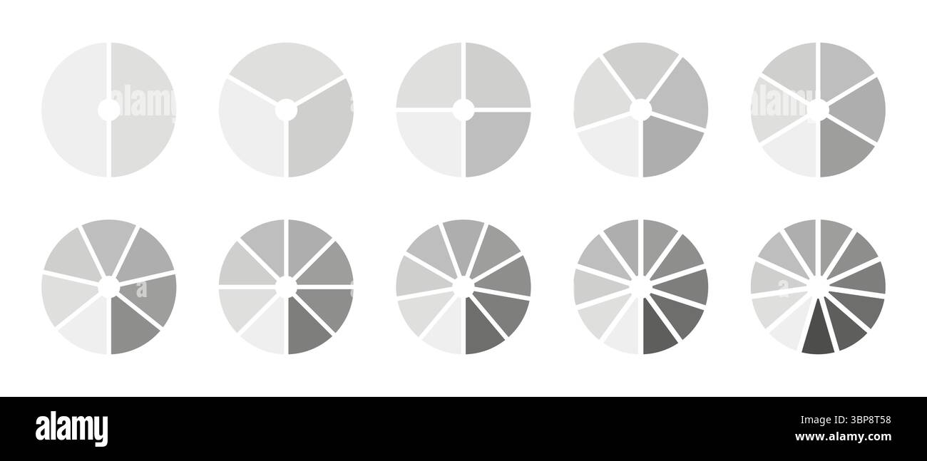 Set of circle division on 2, 3, 4, 5, 6, 7, 8, 9, 10, 11 equal parts ...