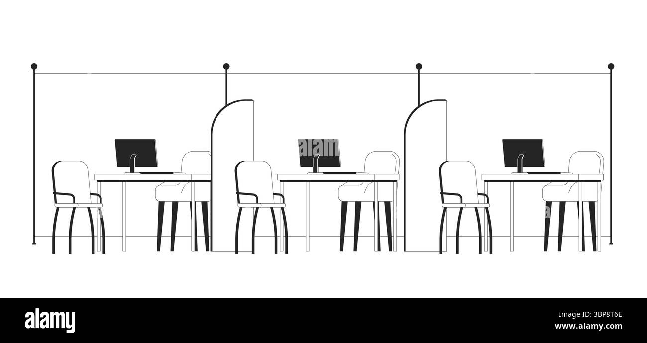 Empty modern office workstations with dividers outline illustration Stock Vector Image & Art - Alamy