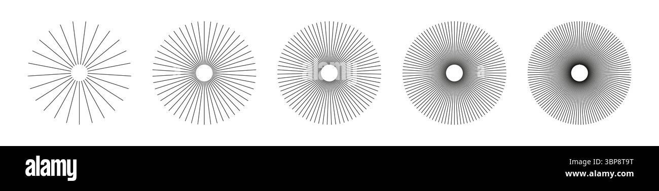Radial circle lines. Circular lines elements. Symbol of sun star rays ...