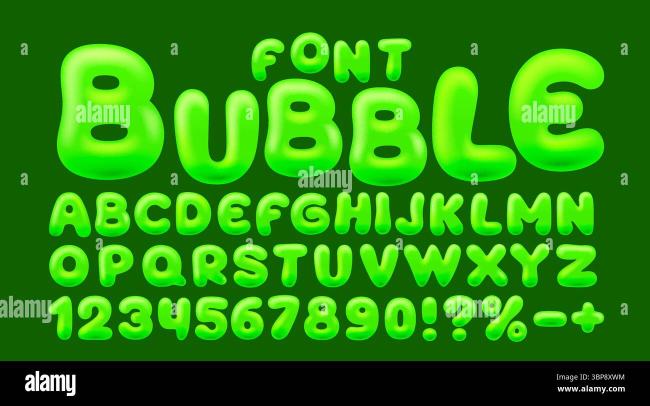 Bubble gum font, brush candy. English alphabet and numbers sign. Vector ...