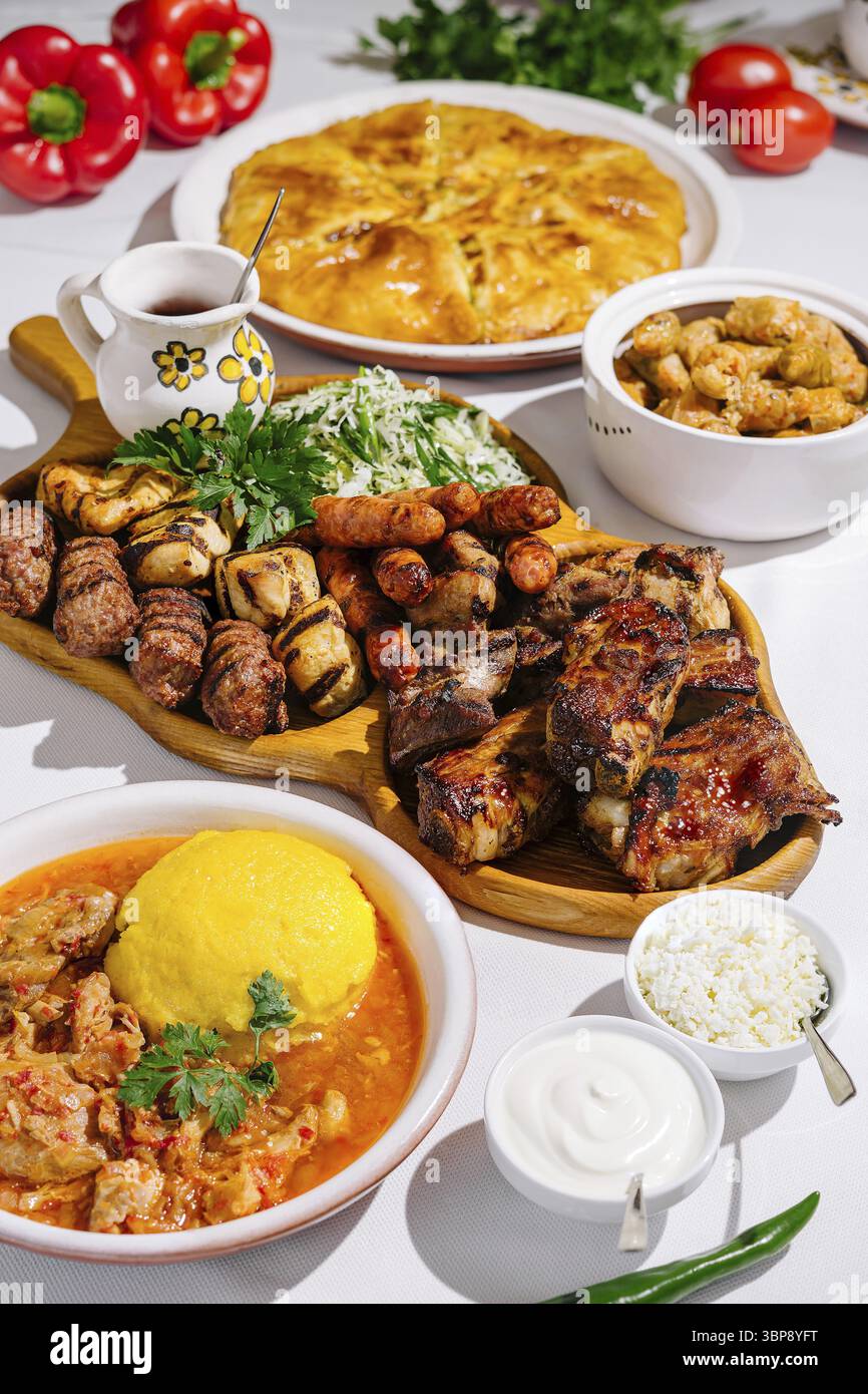 Food, Vibrant table set with traditional eastern european dishes ...