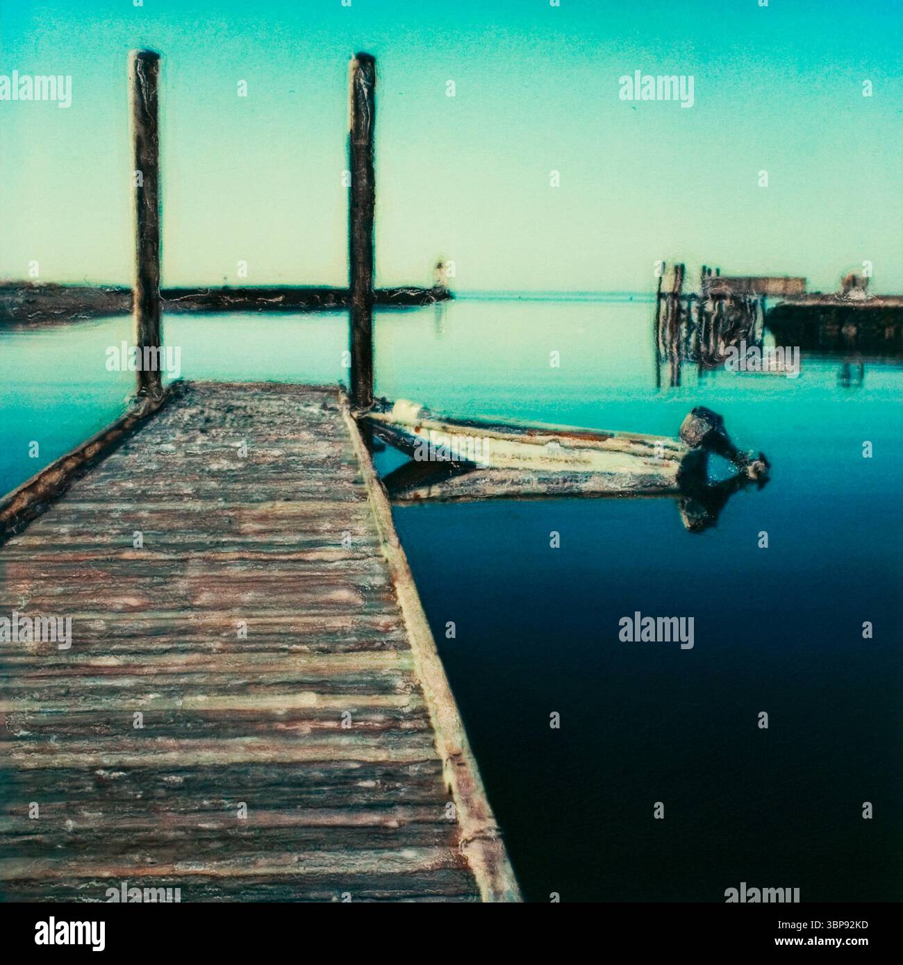 Polaroid manipulation of a dock with a boat. (Polaroid manipulation ...