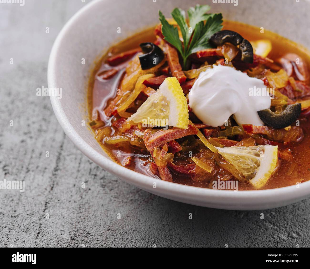 Food, Meat and salt soup Solyanka in bowl Stock Photo - Alamy