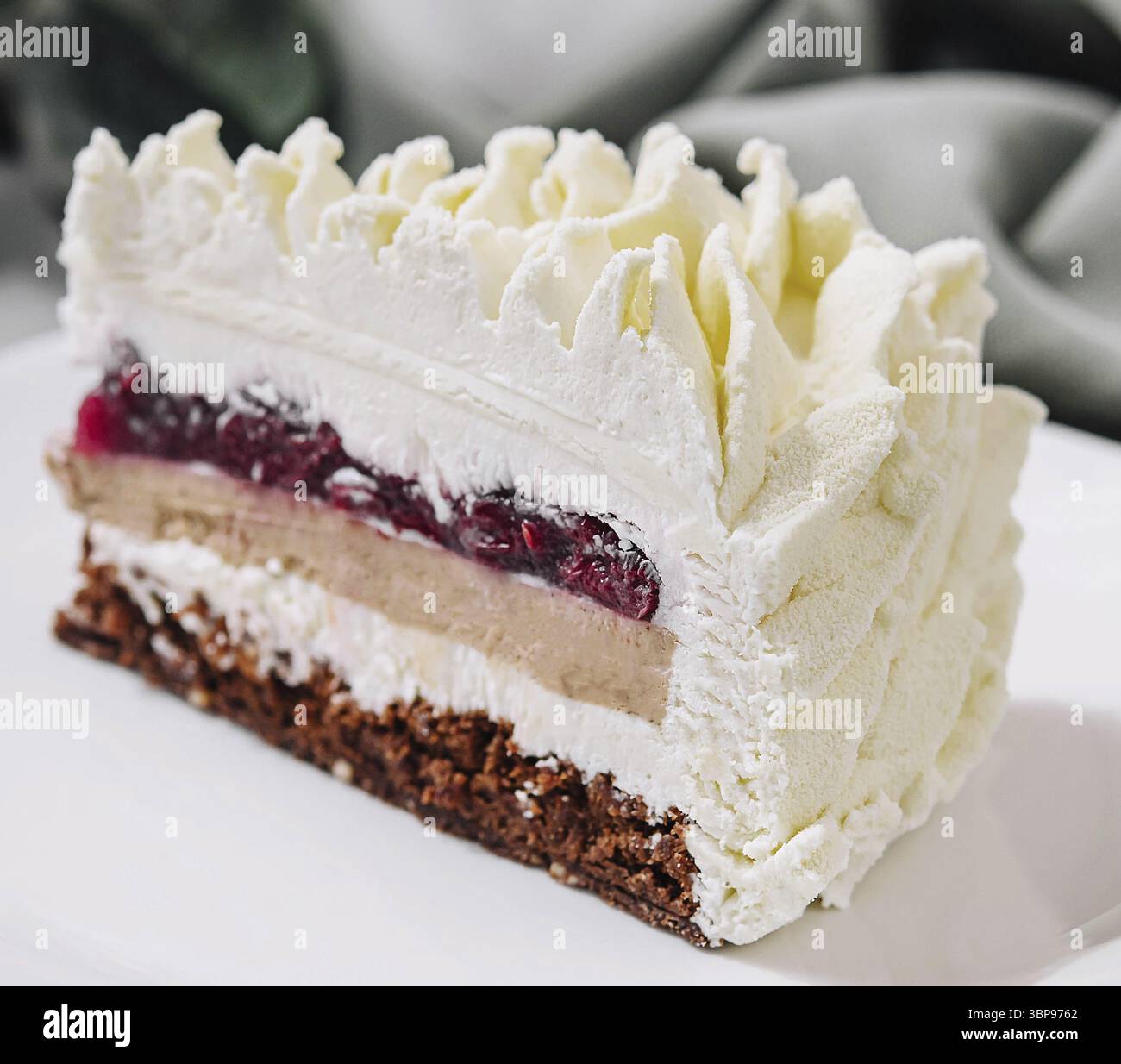 Food, Layered Mousse Cake on white plate Stock Photo - Alamy