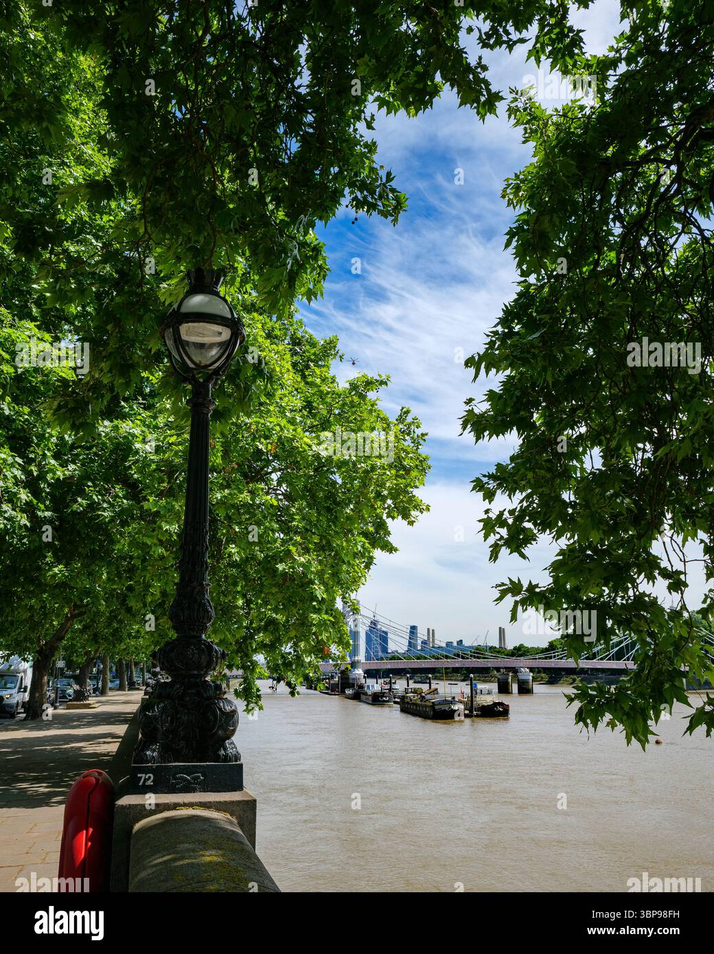 London - 21 06 2022: View of the promenade along Chelsea Embankment ...