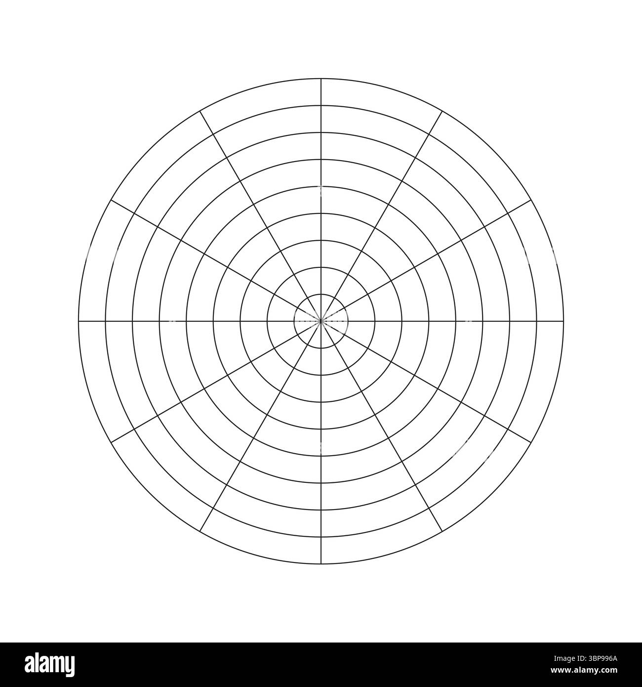 Wheel of life template. Polar grid of 12 segments and 8 concentric ...
