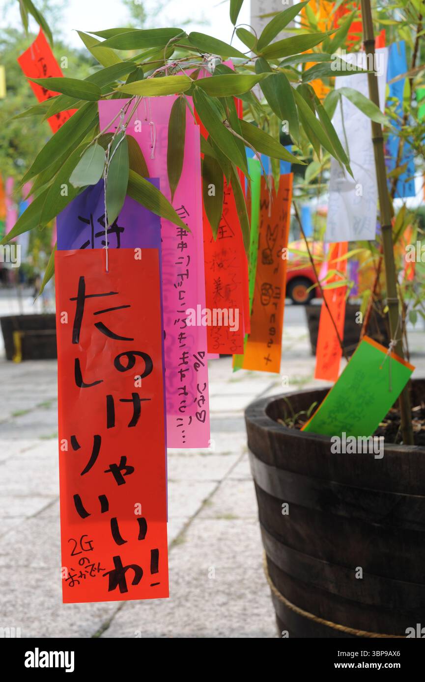 Tanabata festival (Star Festival) in Japan. Colorful paper tags called ...