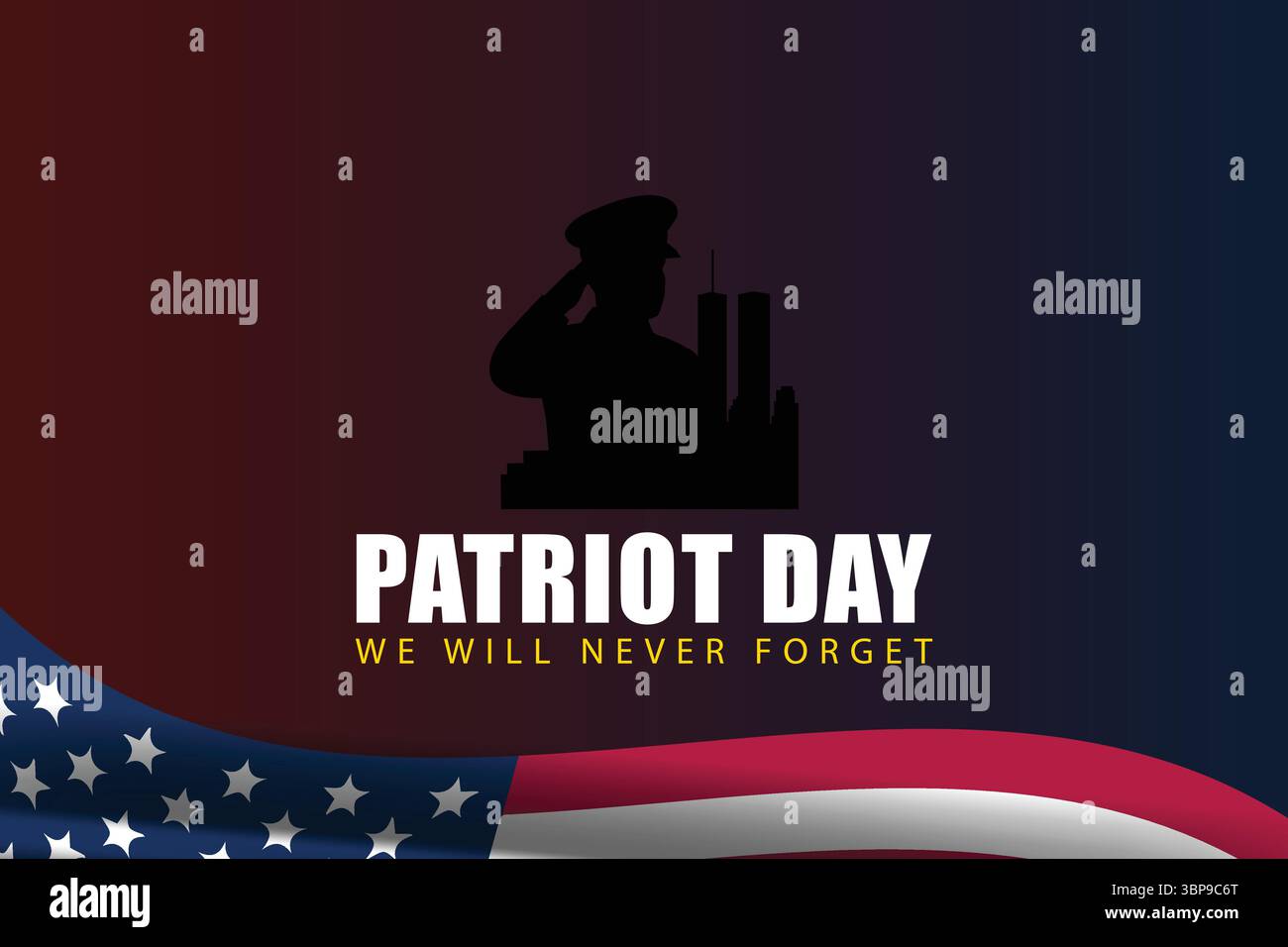 Patriot Day 911 Tribute Vector With Saluting Soldier and American Flag ...
