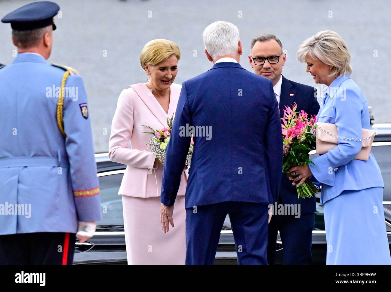 Czech President Petr Pavel (2nd left) and his wife Eva (right) welcomed ...