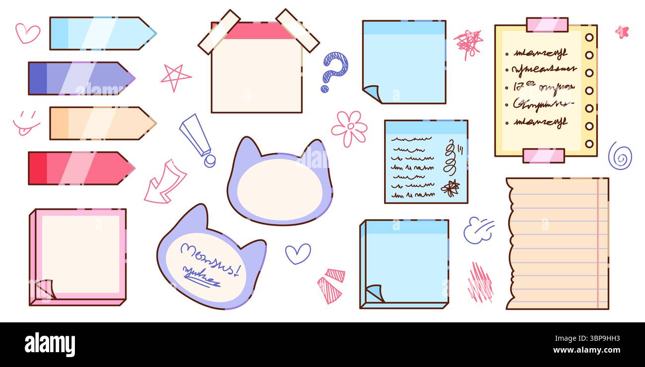 Cute memo note collection with colorful arrow tabs, paper with adhesive ...