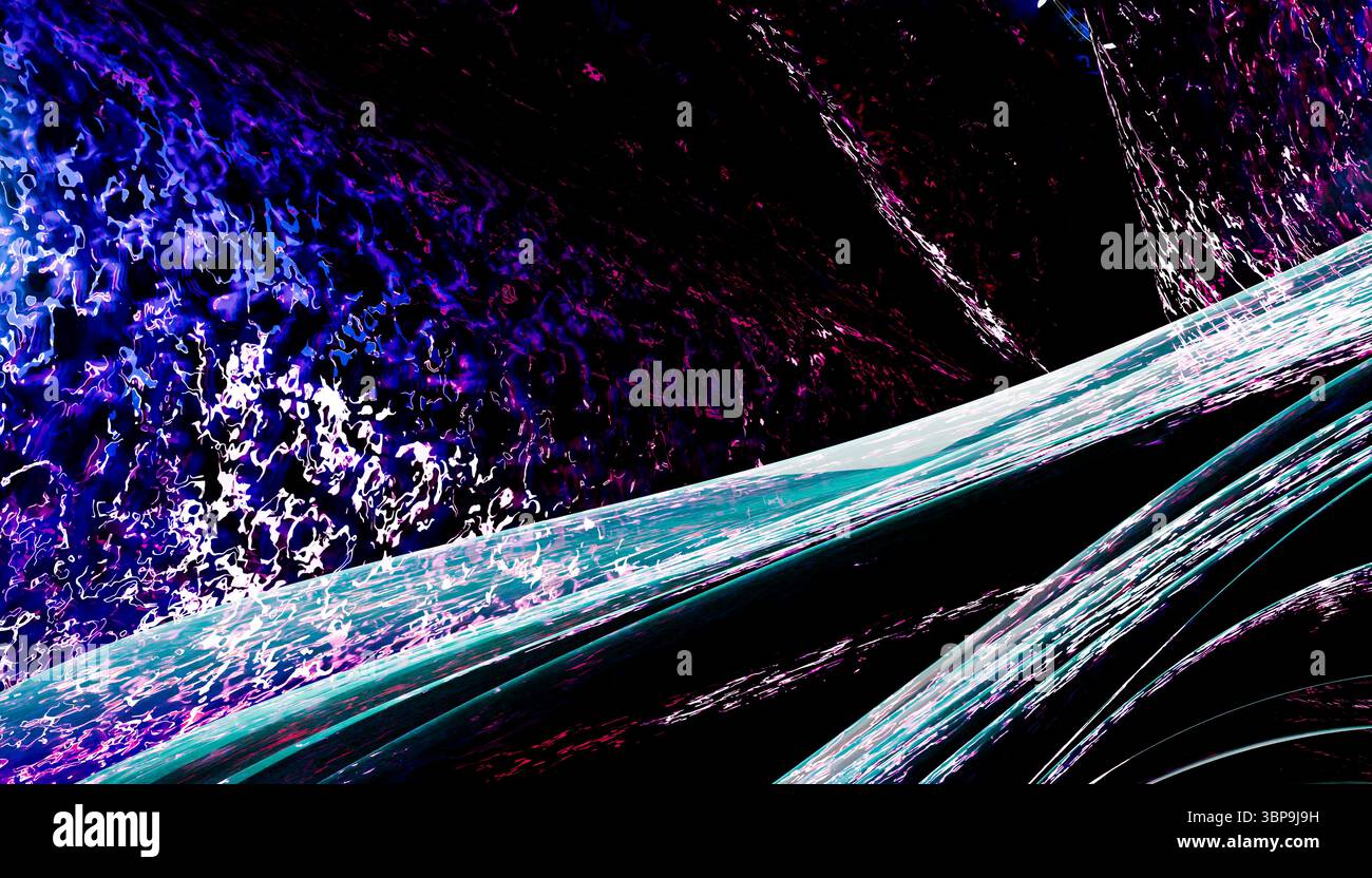 Abstract digital art with vibrant streaks of blue and purple on a black ...