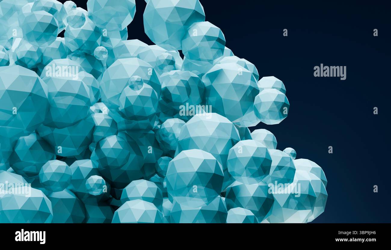 Geometric pattern of blue low-poly spheres overlapping each other. 3D ...