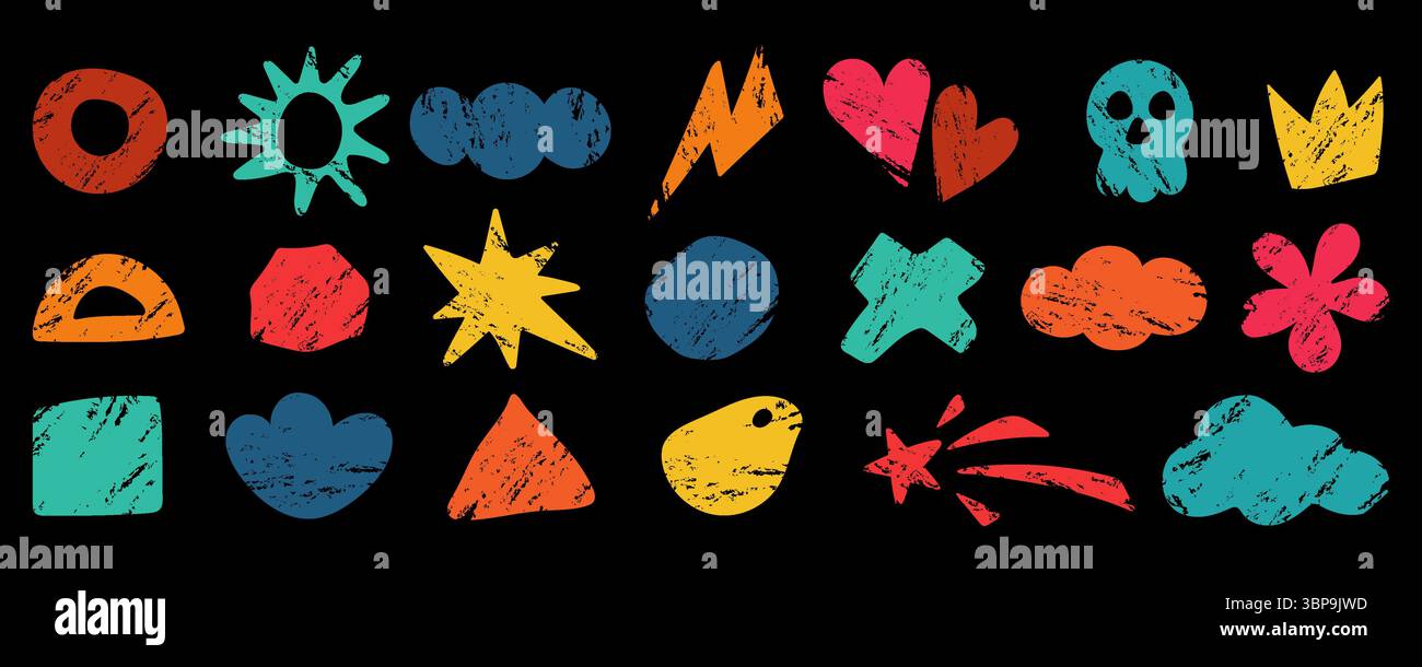 Abstract geometric shapes pencil texture set, Hand drawn doodles in ...