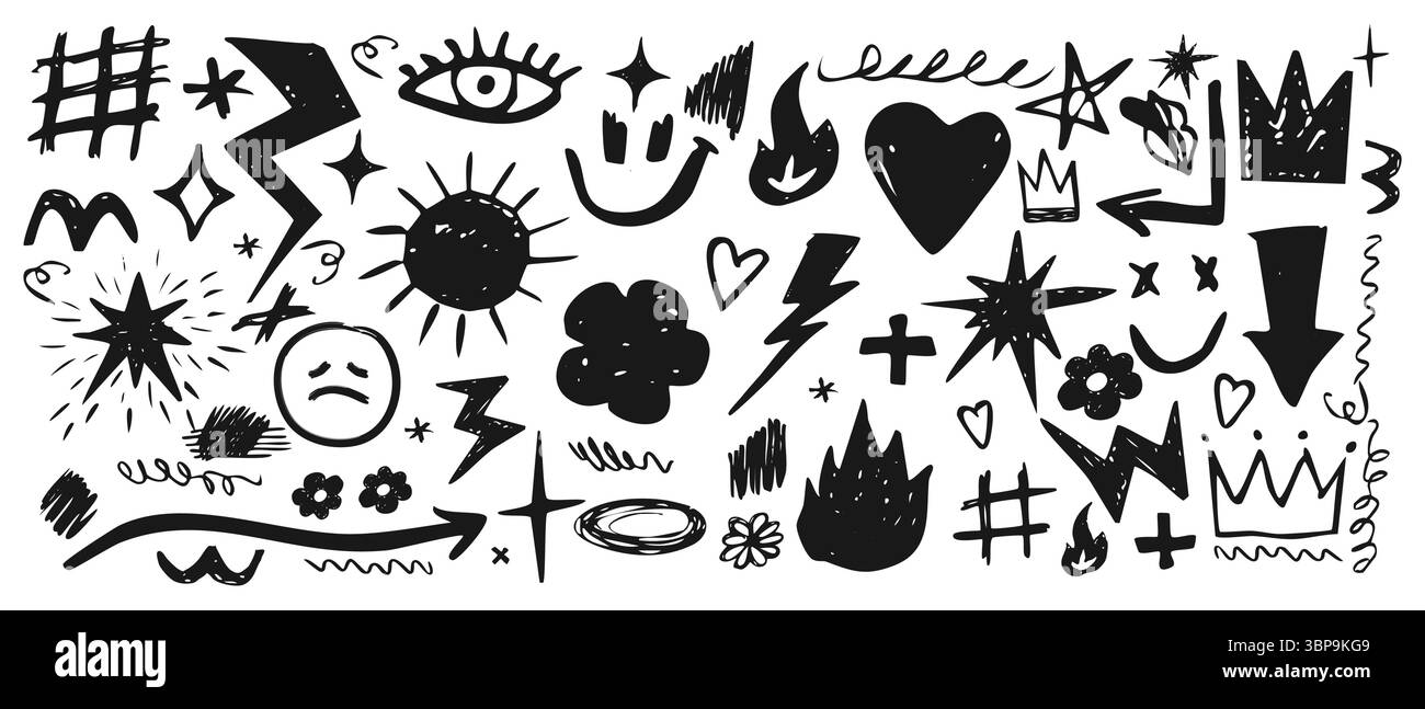 Abstract hand drawn elements punk graffiti doodles and swirls of ...