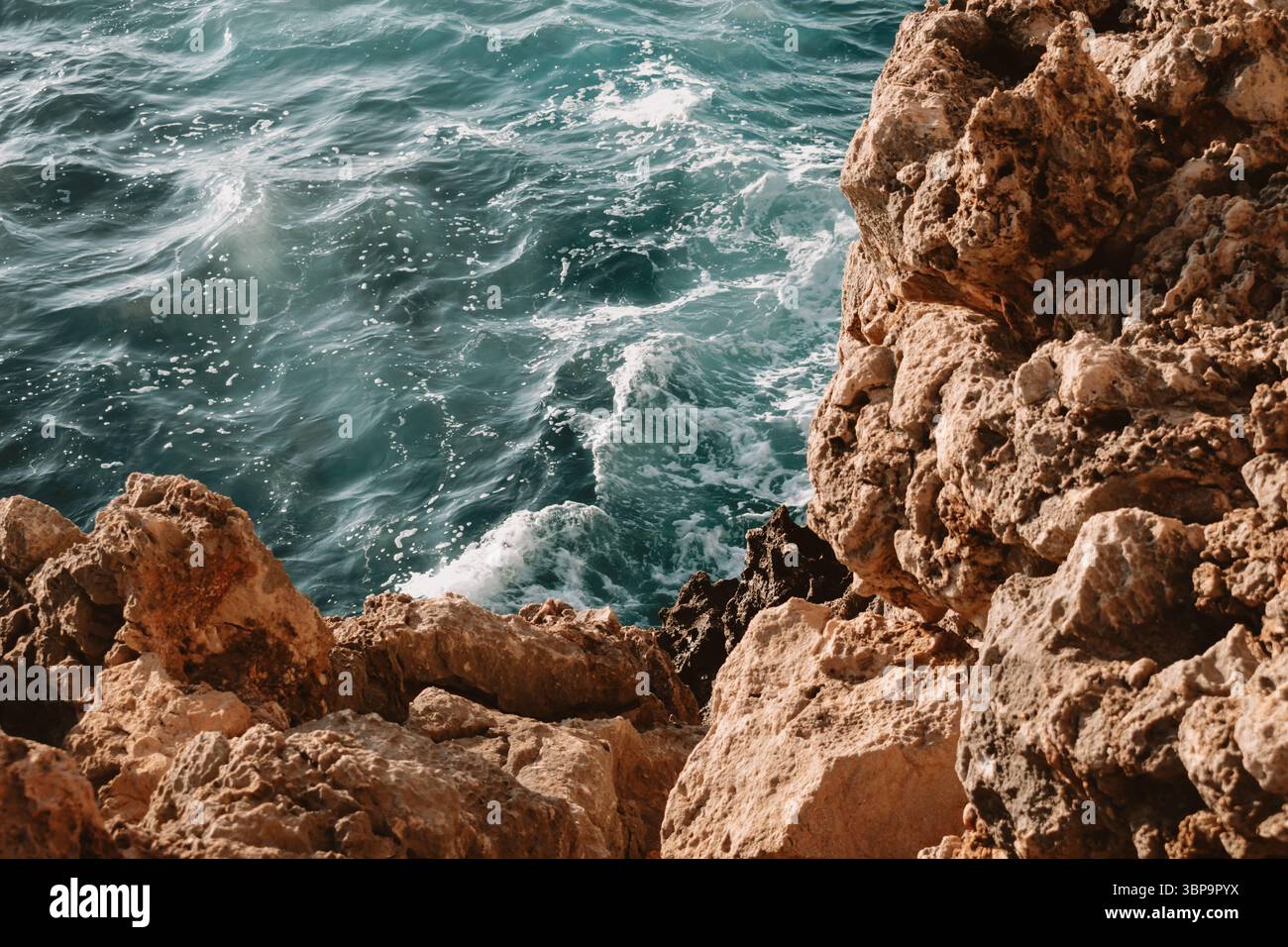 View of the blue sea from a cliff. Greek landscape in Crete Stock Photo ...