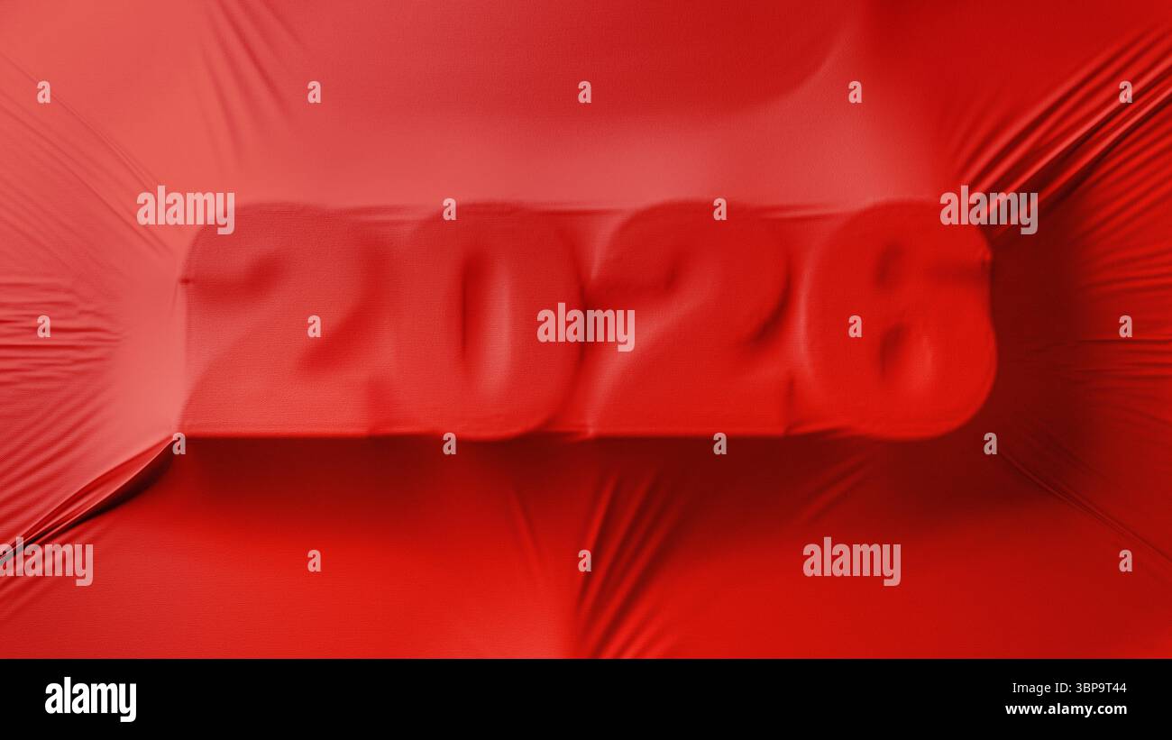 Bold red fabric background with large 3D numbers 2026 emerging from ...
