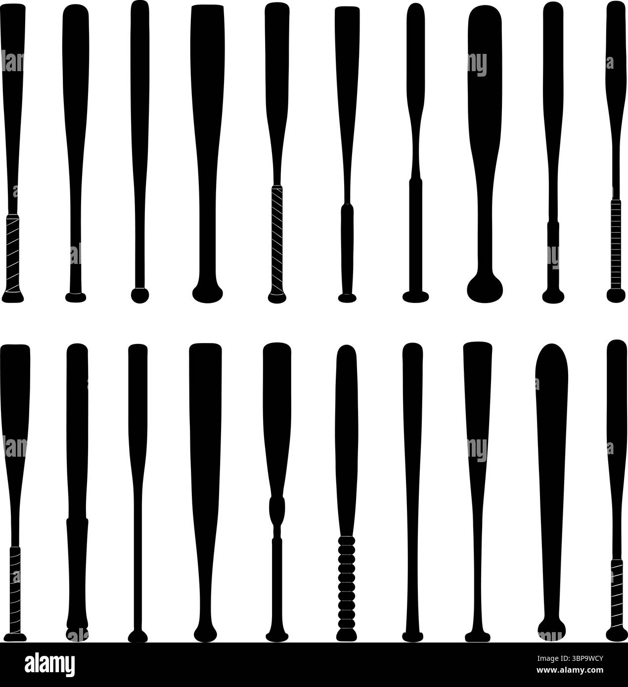 Collage of different baseball bats isolated on white background Stock ...