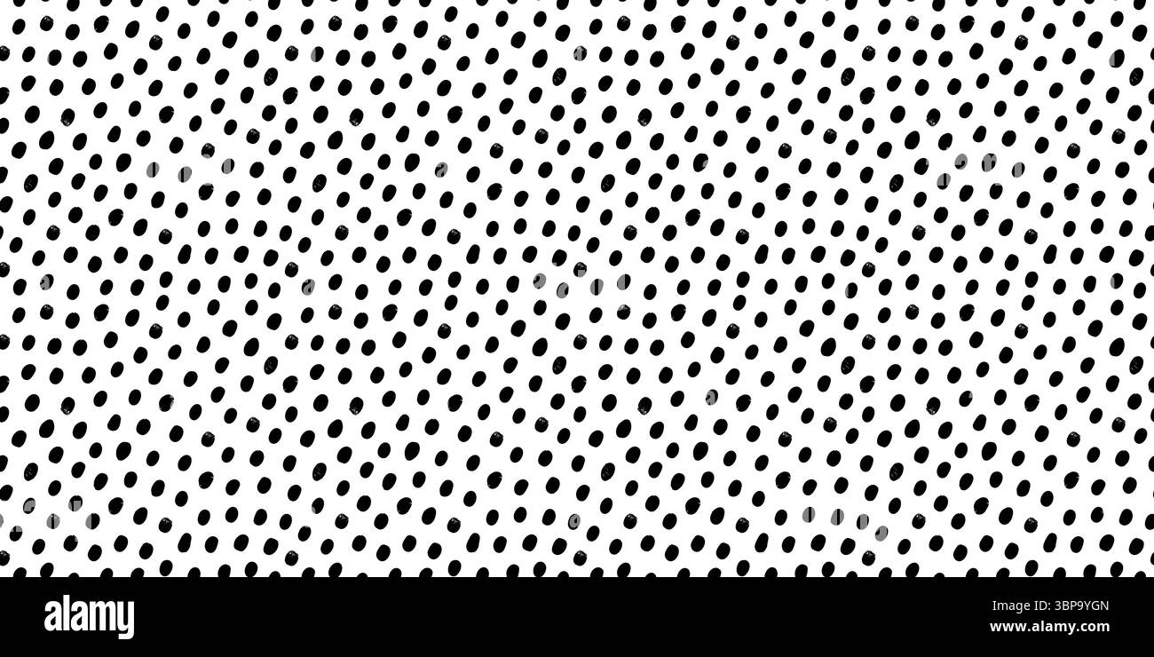 Polka dot horizontal seamless pattern in black and white. Hand drawn ...