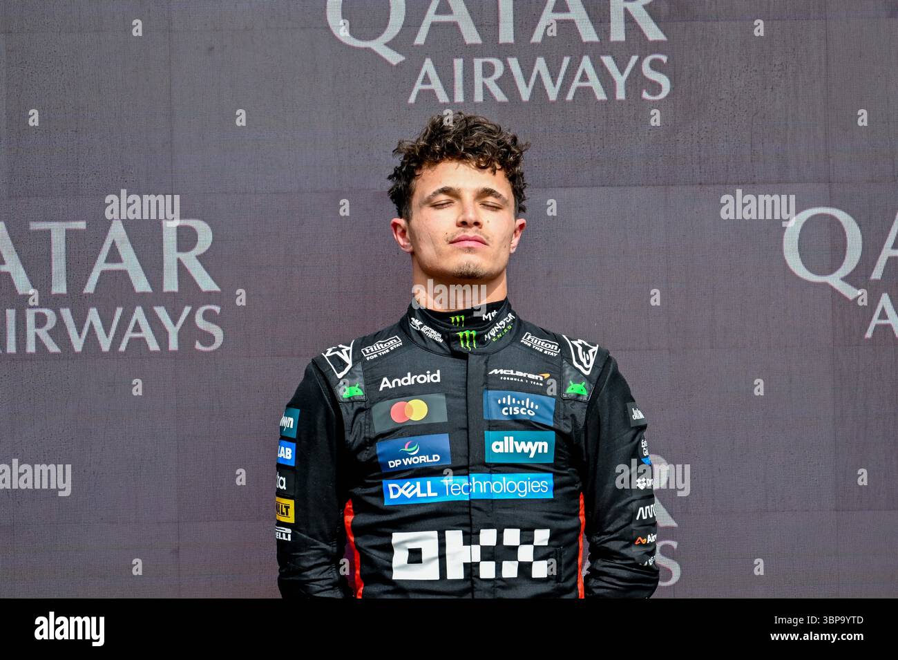 06 July 2025. Lando Norris on the podium - 1st - Lando Norris, McLaren ...