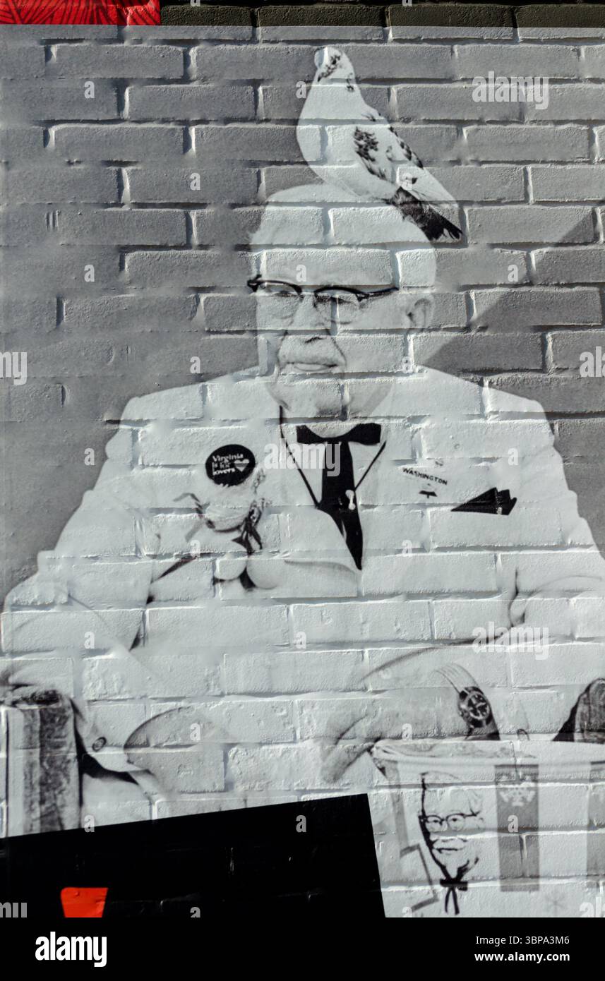 mural/artwork of colonel sanders on the side of a kfc fast food outlet ...