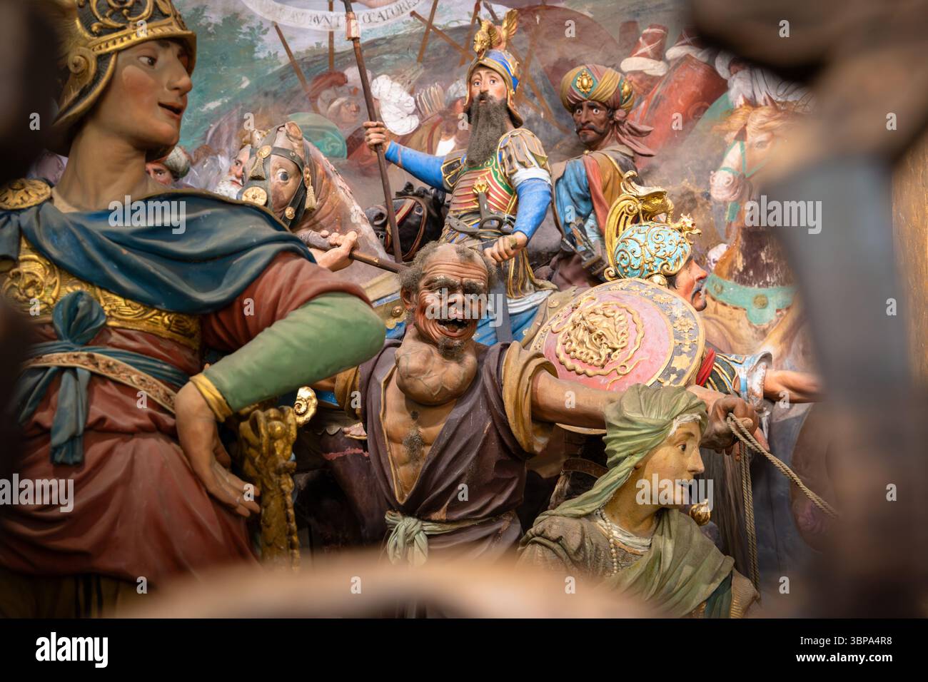 Colorful Sculpture Depicting a Medieval Battle Scene With Multiple ...