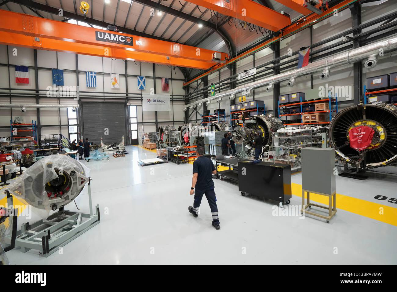 UAMCO's cavernous workspace where several CFM LEAP aircraft engines are ...